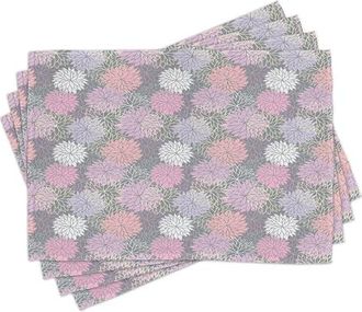 Abakuhaus Rose et Gris Sets de Table (Lot de 8), Bouquet de Fleurs Feuillage Botanique Shabby Chic Essence Chrysanth&egrave;me, D&eacute;coration de Table en Tissu Lavable po