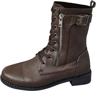 Generic Bottes de motard pour femme &agrave; talon bas et &eacute;pais - &Eacute;l&eacute;gantes - Bout rond - Fermeture &eacute;clair lat&eacute;rale - Antid&eacute;rapantes - Confortables - Classiques &agrave; la