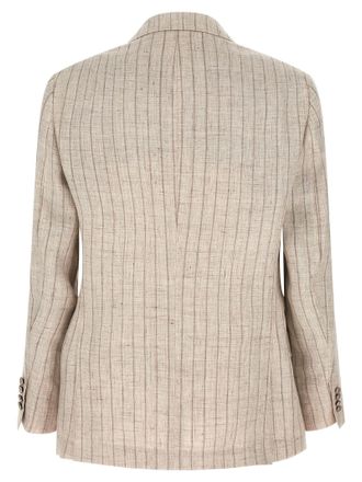 Brunello Cucinelli Pinstriped Linen Twill Blazer - Beige