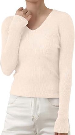 Generic Pull pour femme - Automne et hiver - Couleur unie - Col en V - Coupe ajust&eacute;e - Doux et confortable - Haut d&eacute;contract&eacute; &agrave; manches longues - Chemisier ex
