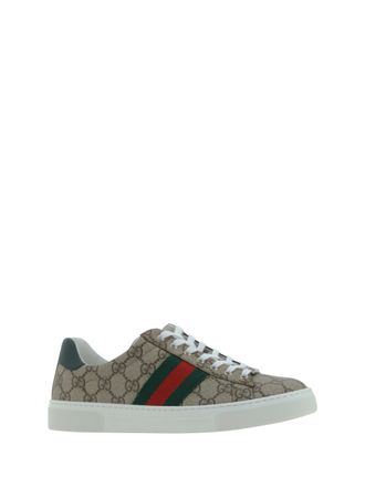 Gucci Womens Sneakers With Gg Monogram And Web Detail Bei-Ebony-Vrv-Green Upper: Fabric; Sole: Rubber Bei-ebony/vrv/green