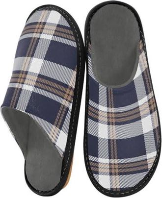 HMZXZ Pantoufles dintérieur à motif écossais bleu pour homme et femme - Blanc et jaune, multicolore, 41/42 EU