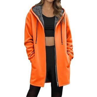 Generic Veste Polaire Femme Sweat &Agrave; Capuche Manteau Long Femme Hiver Sweatshirt Polaire Zipp&eacute; Sweat a Capuche Hiver avec Poche Manches Longues Jacket Grandes 