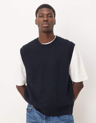 Arket Débardeur ras de cou en maille dalpaga et laine - Bleu-Bleu marine