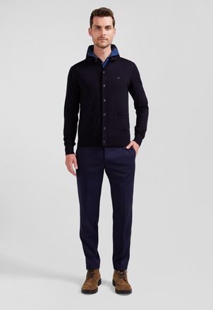 Eden Park Cardigan En Laine M&eacute;rinos Bleu Marine Coupe Regular