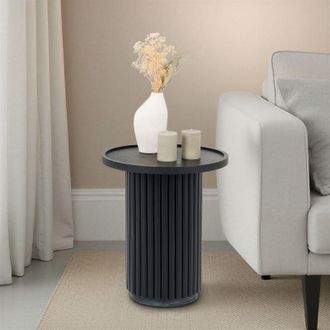 IDIMEX SARDA Couchtisch rund aus massivem Mangoholz, Schwarz - Beistelltisch mit geriffeltem Sockel mit Marmor Abschluss, Wohnzimmertisch mit natürlicher Mas