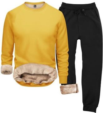 Generic Haut et bas thermiques à manches longues pour homme - Couche de base doublée en polaire épaisse - Confortable - Col rond - Taille élastique - Pantalon