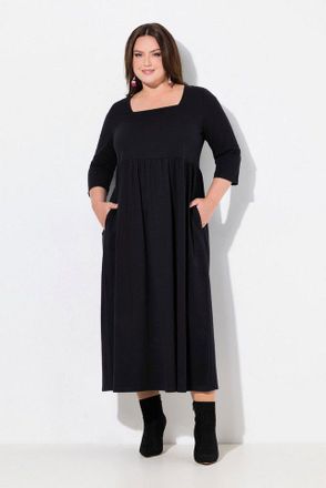 Ulla Popken Maxikleid Jerseykleid A-Linie Carr&eacute;-Ausschnitt 3/4-Arm