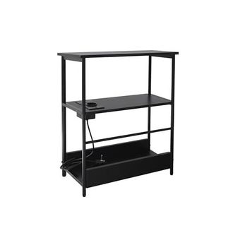 Relaxdays Beistelltisch mit Steckdose & USB-Anschl&uuml;ssen, 2 Ablagen & Zeitungsfach, HBT: 58x45x18 cm, Nachttisch, schwarz