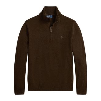 Polo Ralph Lauren Pull Col Quart de Zip en Laine - Homme - Sweatshirts et sweats &agrave; capuche - Brun - Taille: L