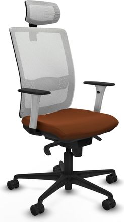 Piqueras y Crespo Drehbarer B&uuml;rostuhl ohne Rollen mit wei&szlig;en und schwarzen Armlehnen, h&ouml;henverstellbare Lendenwirbelst&uuml;tze und h&ouml;henverstellbares Kopfteil, Wei&szlig;/Braun