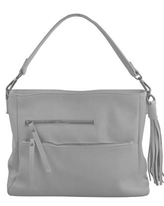 modamoda.de T262 Damen Leder Schultertasche handmade in Italy, Farbe:Telegrau