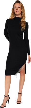 Trendyol Trendyol Womens Damen Gerade Midi Lange Ärmel Tag Nacht Schlank Kleid Dress, Black, S