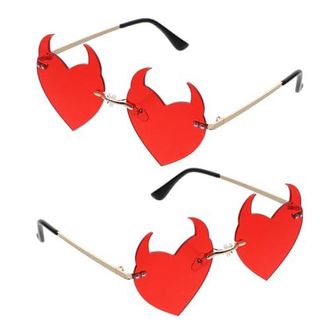 Beaupretty CONGARTENO Lot de 2 Lunettes de Soleil sans Monture de Coeur et Cornes Plastique L&eacute;ger Verres Rouges Lunettes Disco d&Eacute;t&eacute; pour F&ecirc;tes Plage et Soir&eacute;es A