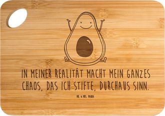 Mr. & Mrs. Panda Bambus - Schneidebrett Avocado Gl&uuml;cklich - Geschenk, Freude, Holzbrett, Vegan, Holzschneidebrett, Veggie, Gesund, Bretter, Holzbrett