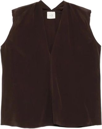 Alysi Femme, Tops, Brun, Taille: 38 FR Hand-Salted Silk V-Neck Top