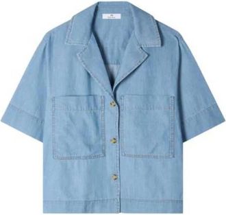 Paul Smith Femme, Blouses et Chemises, Bleu, Taille: 40 FR Chemise &agrave; manches courtes en chambray avec poches plaqu&eacute;es