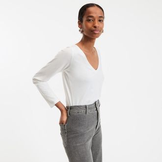 La Redoute Collections T-shirt En Coton Col V Manches Longues