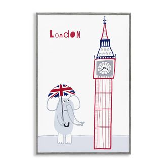 Stupell Industries Elephant & Big Ben London Giclée-Kunst, gerahmt, Design von Carla Daly, 76,2 x 50,8 cm, Schwarz