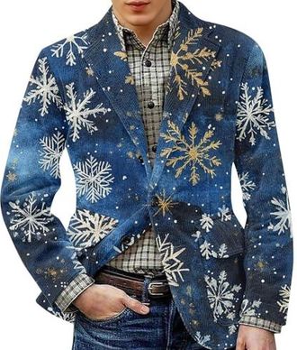 Generic Sakko Blazer de Noël pour homme - Avec imprimé flocons de neige - Veste de costume à boutonnage simple - Manches longues - Col à revers - Mode décontr