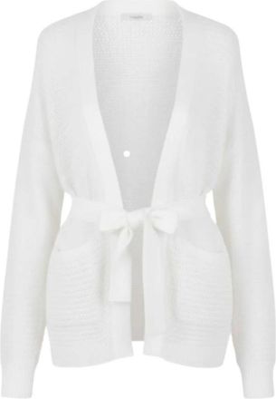 Twinset Femme, Pulls, Blanc, Taille: 40 FR Gilet Ouvert en Maille avec Ceinture &agrave; Nouer