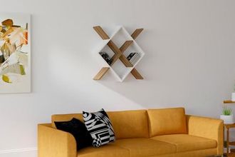 Hanah Home Scandinavian Wall Shelf, Walnut & White, 79 x 79 x 19.6 cm | 100% Melamine Coated Particle Board, 18 mm Thick | Stylish Storage Solution for Modern Ho