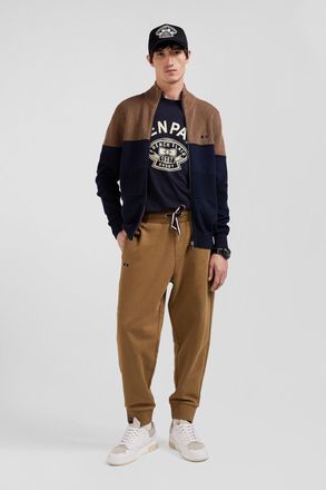 Eden Park Cardigan Zipp&eacute; &Agrave; Col Montant Marine Et Noisette En Coton