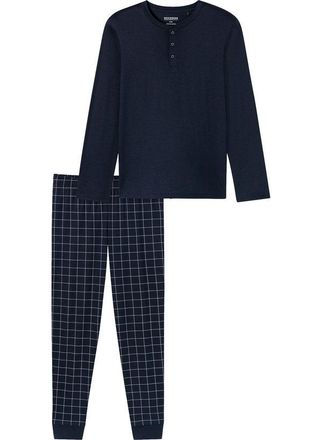 Schiesser Herren Pyjama blau Reine Baumwolle Kariert