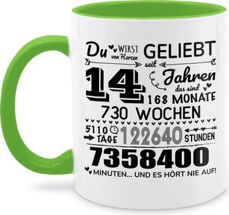 Shirtracer Tasse Tassen 325ml - 14 Jahre - Du wirst von Herzen geliebt | 14. Geburtstag | 14 Jahre Geburtstagsgeschenke | 14ter Geburtstagsgeschenke für Jungen u