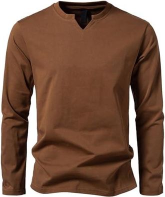 Generic Chemises &agrave; manches longues d&eacute;contract&eacute;es et col en V pour homme, T-shirts l&eacute;gers et respirants pour le printemps et lautomne 2026, caf&eacute;, 5XL