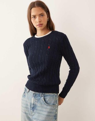 Polo Ralph Lauren Julianna - Pull en maille torsadée de coton à logo emblématique - Bleu marine