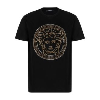 Versace Medusa Besticktes T-Shirt - - Tops - Herren - Schwarzk - L