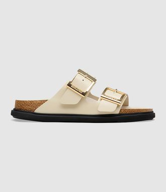 Birkenstock Mules Arizona Natural Patent Women High-Shine Ecru