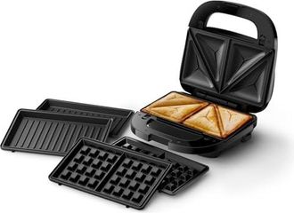 Philips 5000-Serie 3-in-1 Sandwichmaker - Sandwiches, Waffeln und Paninis, Antihaftbeschichtete, austauschbare Platten, Schneiden und Versiegeln. 750W, Schwar