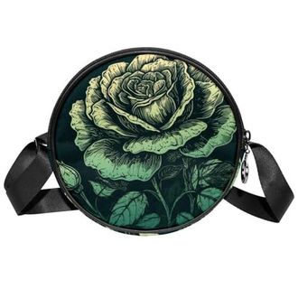 Generic Sac &agrave; bandouli&egrave;re Circle pour femme, petit sac &agrave; bandouli&egrave;re vert et noir, avec fermeture &eacute;clair, bretelles r&eacute;glables, sac &agrave; main rond d&eacute;contract&eacute; pou