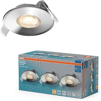 Osram Spot Set LED Einbaustrahler DIM IP44 827 Chrom, 3er Set Badezimmer dimmbar schwenkbar, warmwei&szlig; 2700K