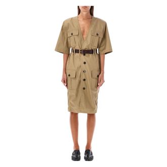 Saint Laurent Midi-Kleid mit G&uuml;rtel - - Dresses - Damen - Beige - XS