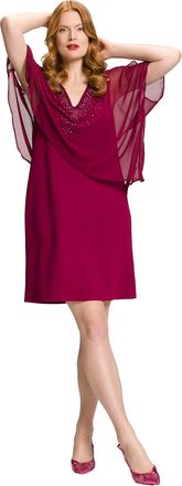 Ulla Popken Damen, gro&szlig;e Gr&ouml;&szlig;en, Kleid mit Chiffon&uuml;berwurf, Strass und Perlen