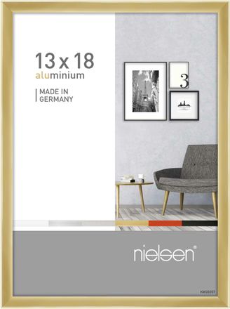 Nielsen Design Bilderrahmen, 13 x 18 cm, Aluminium, Gold glanz, Fotorahmen zum Auftstellen und Aufh&auml;ngen im Hoch- & Querformat, Echtglas, Pixel