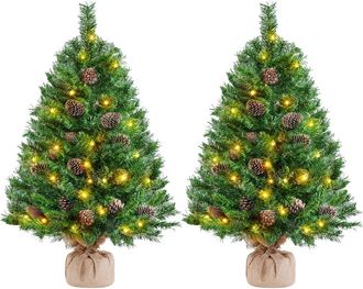 Yaheetech 2er-Set 92 cm Mini K&uuml;nstlicher Weihnachtsbaum mit 50 Warmwei&szlig; LED Beleuchtung & 20 Tannenzapfen Kleiner Christbaum Tisch Tannenbaum f&uuml;r Weihnachtsdeko