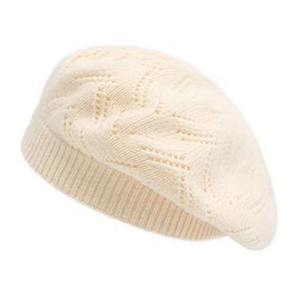 ZLYC B&eacute;ret Fran&ccedil;ais R&eacute;versible en Cachemire de Couleur Unie pour Femmes et Filles(Beige tricot&eacute;),Taille Unique