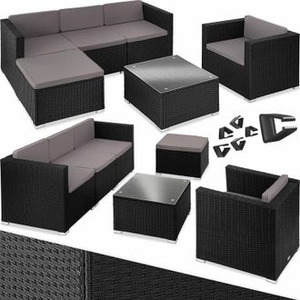 TecTake Tectake - Salon en rotin Lignano avec fauteuil - noir