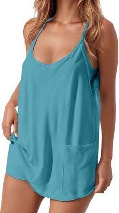 Generic Ensemble 2 pi&egrave;ces pour femme 2026 avec haut sans manches et poches - Surv&ecirc;tement &agrave; col rond et short assorti, bleu ciel, 5XL