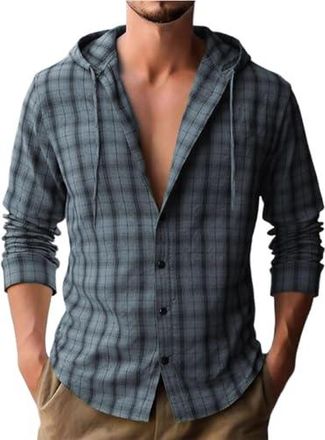 Generic Sweat &agrave; capuche l&eacute;ger uni pour homme 2026 - Sweat &agrave; capuche l&eacute;ger &agrave; carreaux pour homme - Chemise de cowboy &agrave; manches longues - Chemises boutonn&eacute;es oc