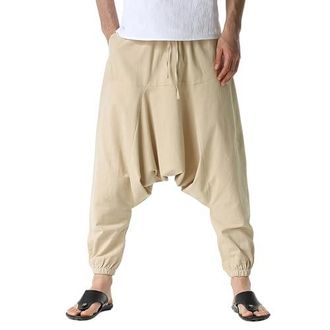 Generic Pantalons de jogging pour hommes pantalons d&eacute;contract&eacute;s &eacute;t&eacute; ample cordon de serrage taille moyenne pantalons de yoga avec poches, kaki, S