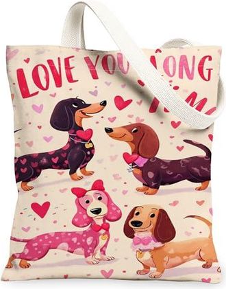 Generic Love You Long Time Sacs fourre-tout en toile r&eacute;utilisables Motif chien Saint-Valentin L&eacute;ger Lavable pour voyage Bea, p&ecirc;che, 13x15 Inch