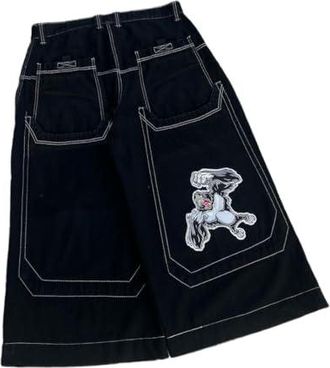 ORANDESIGNE Jeans Y2K Homme Taille Basse Printed Pants Pantalon Unisexe Pantalon Cargo D&eacute;contract&eacute; Imprim&eacute; Hippie Streetwear Z09 Noir XS