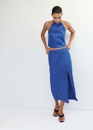 Mango Top halter en lin et coton bleu - Femme - XXS - MANGO