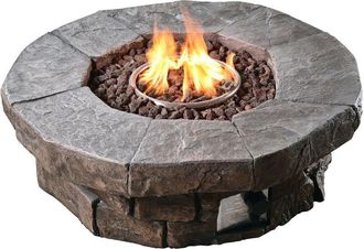 Teamson Home Draussen Garden Große Runde Propangas-Feuerstelle Tischbrenner, Rauchfreie Niedrige Feuerstelle, Terrassenmöbelheizung mit Lavasteinen und Abdeckung