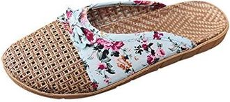 Generic Pantoufles mignonnes pour femme - Sandales dété pour femme - Sandales dextérieur blanches Baotou Home Bow - Fleur écrasée - Paille - Lin - Chaussons c